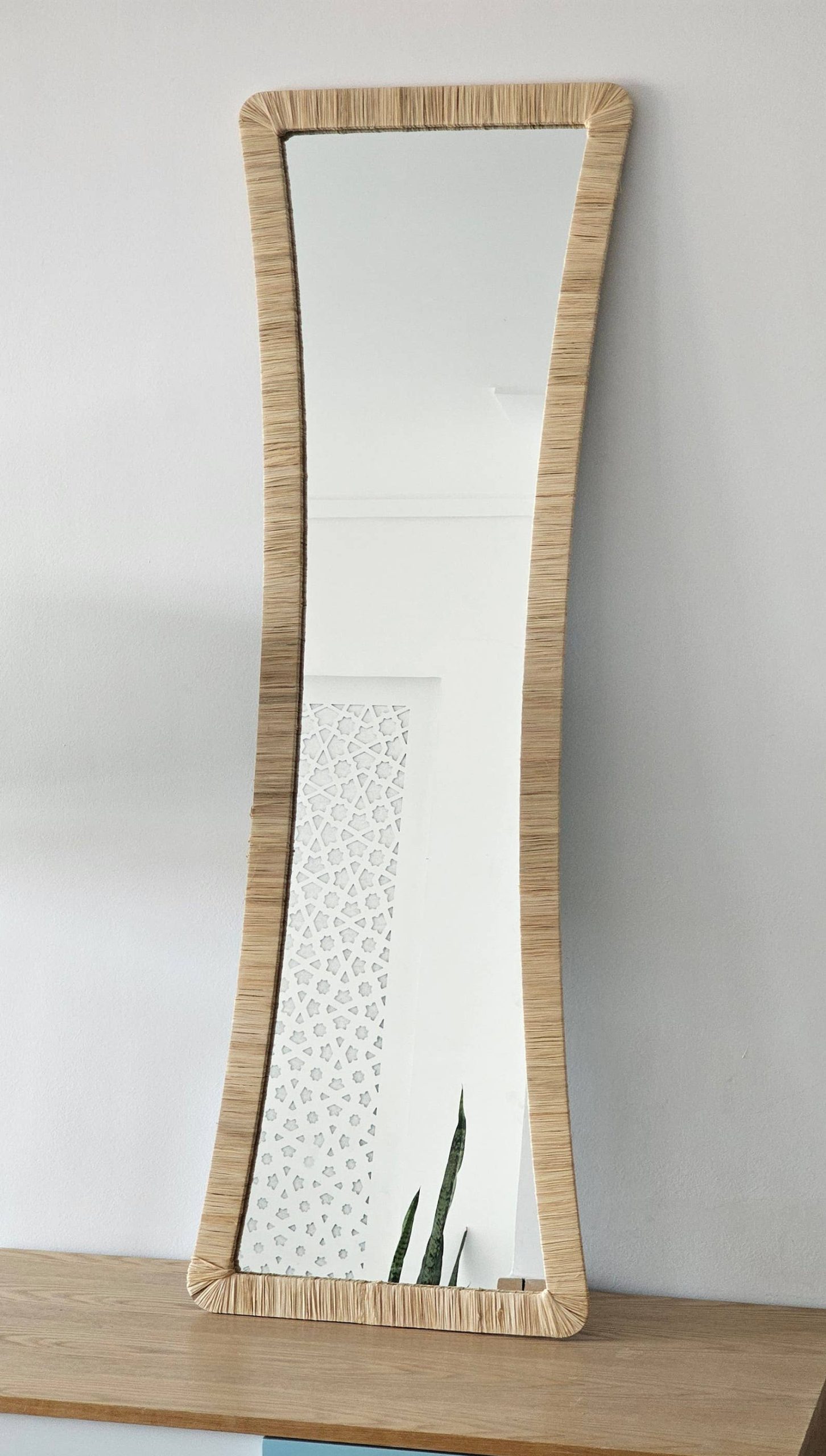 Moroccan raffia mirror in butterfly shape