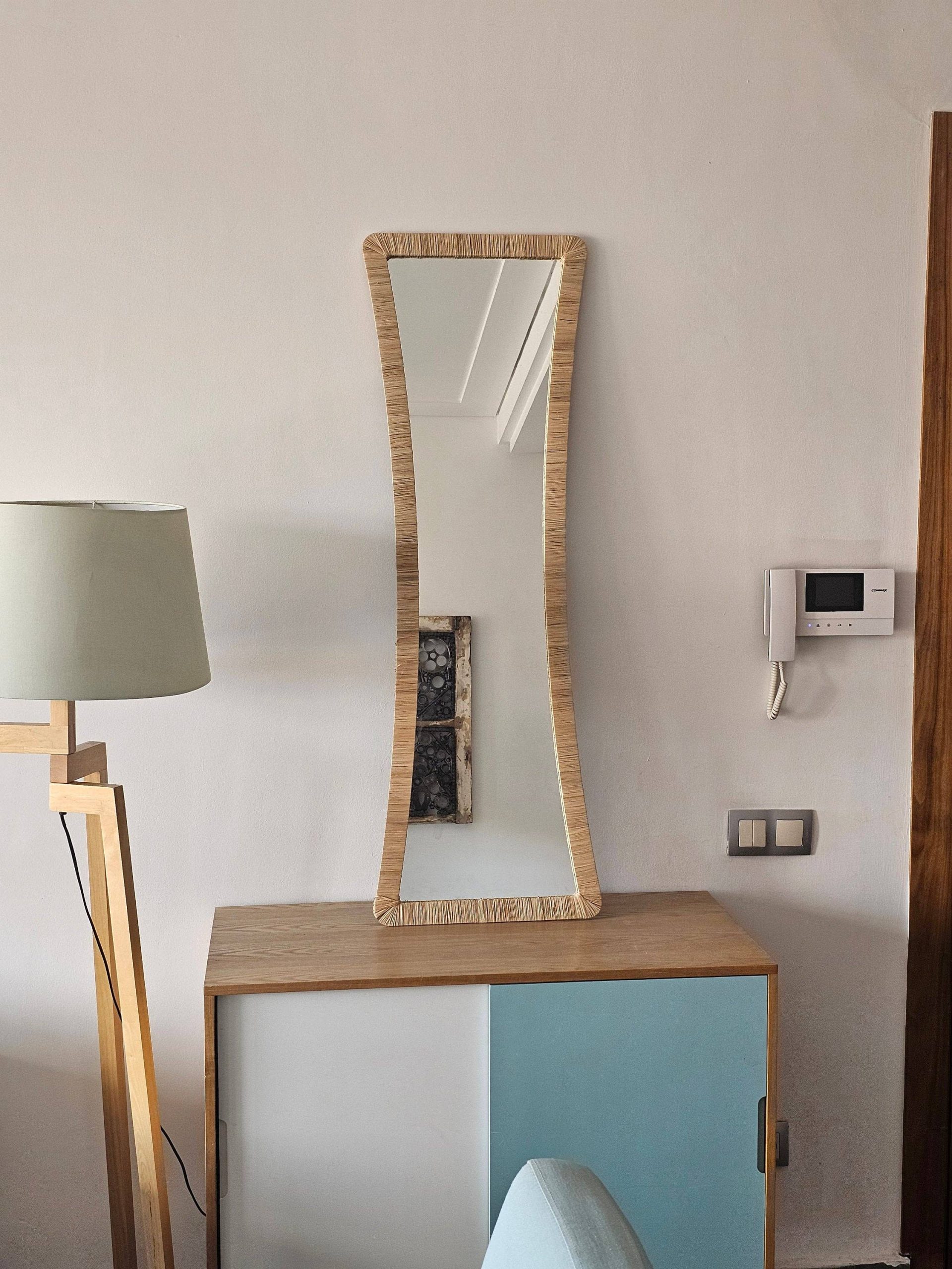 Moroccan raffia mirror in butterfly shape